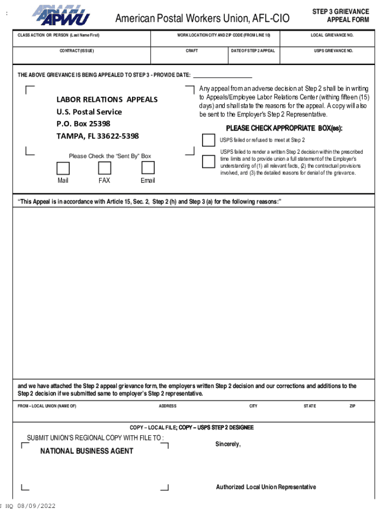 2022-2025 APWU Step 3 Grievance Appeal Form Fill Online, Printable ...