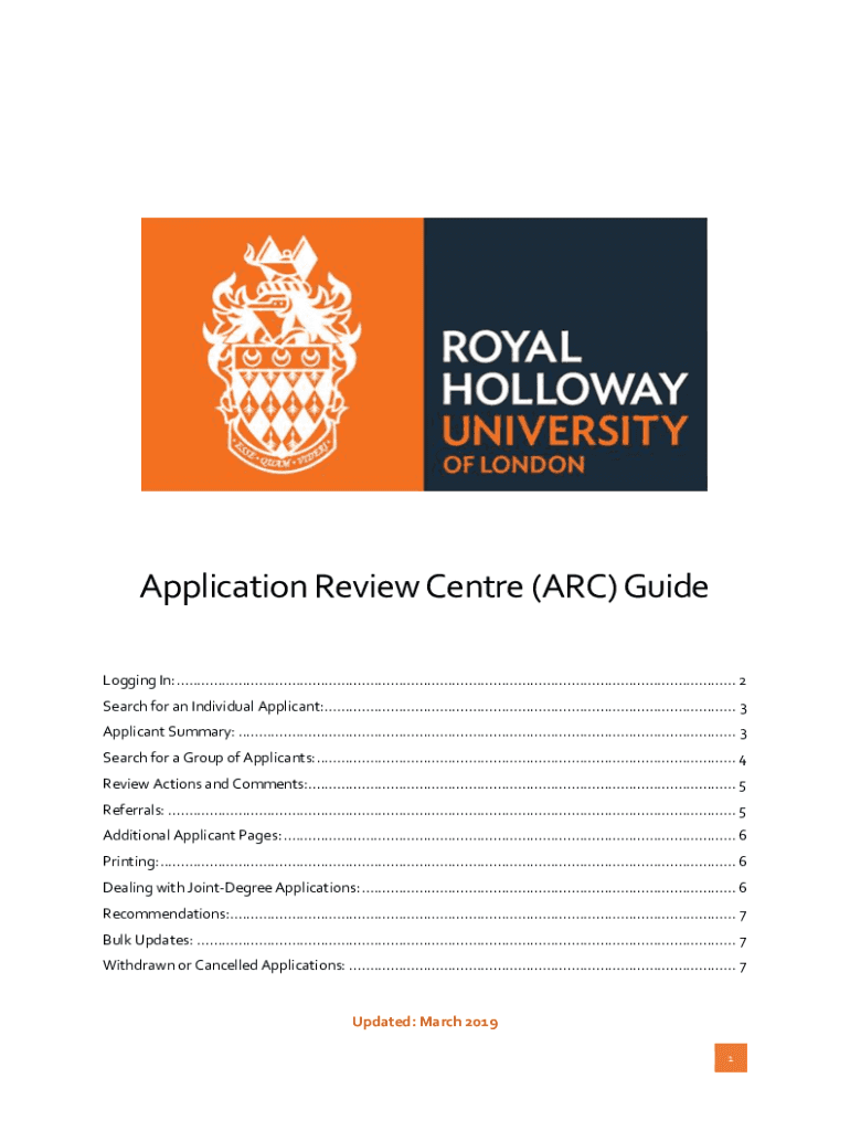 Fillable Online Application Review Centre (ARC) User Guide - Royal Holloway Fax Email Print ...