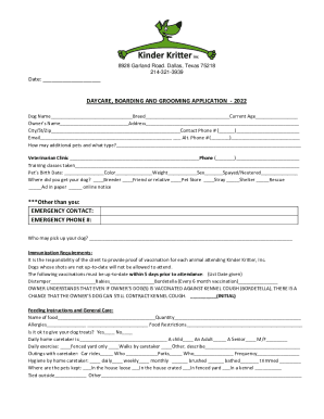 Fillable Online daycare, boarding and grooming application - 2022 Fax ...