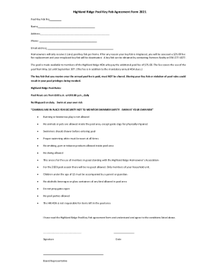 Fillable Online Highland Ridge Pool Key Fob Agreement Form 2021 Fax ...