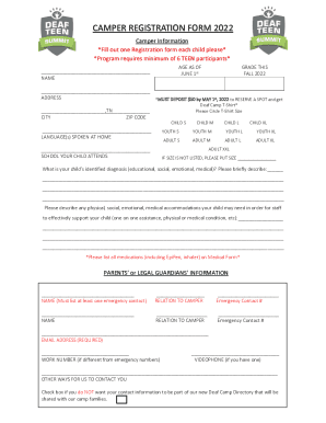 Fillable Online Camper Registration Form - Camp Eden Woods Fax Email ...