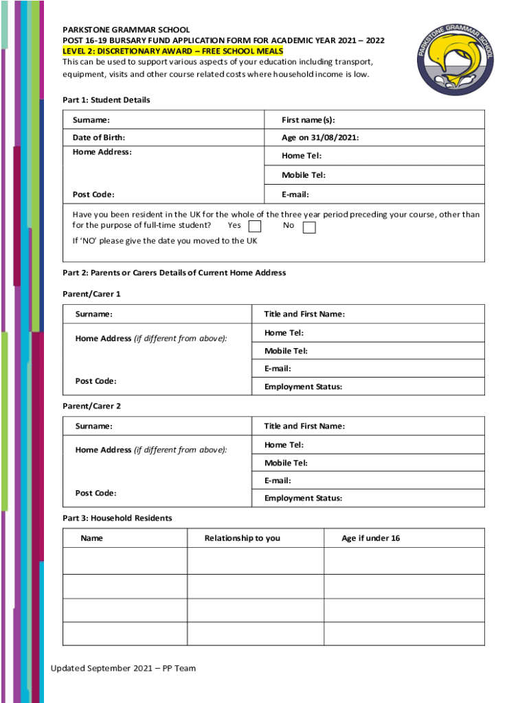 Fillable Online 16-19 Bursary InformationHeckmondwike Grammar School ...