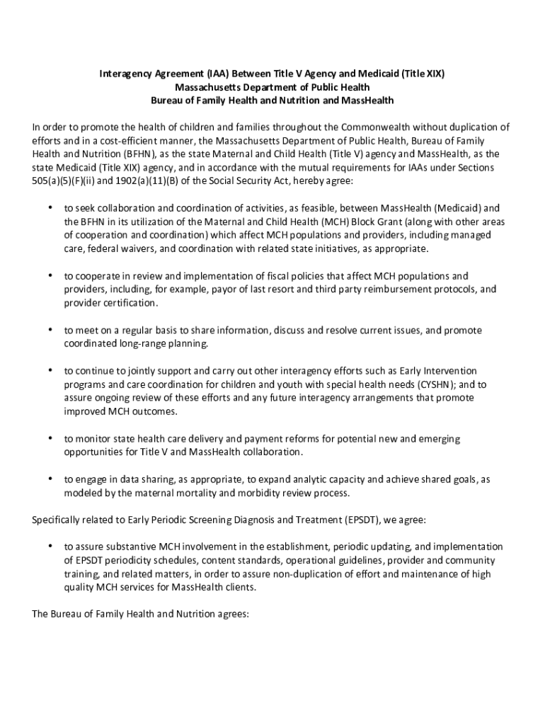 Fillable Online Interagency Agreement (IAA) Between Title V Agency and ...