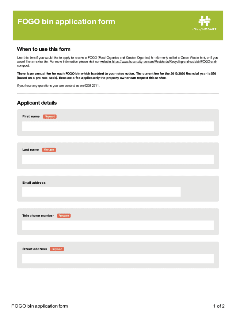 Fillable Online FOGO bin application form Fax Email Print - pdfFiller