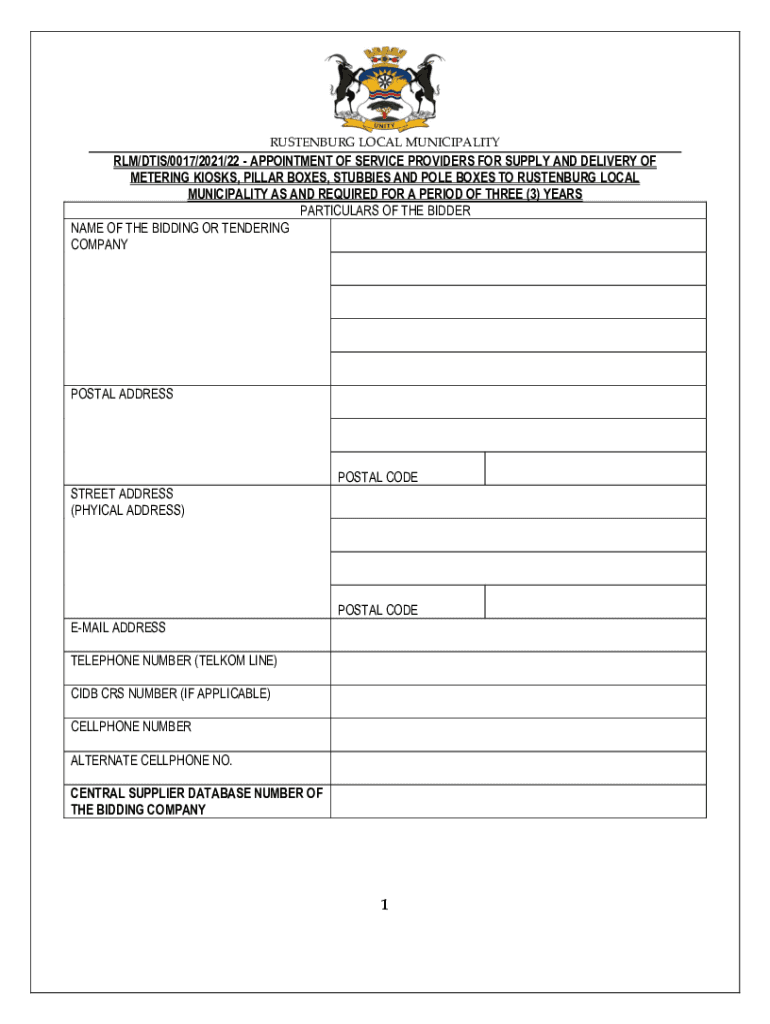 Fillable Online Tender-document-Metering-kiosks-Pillar-boxes-Stubbies-and ... Fax Email Print ...