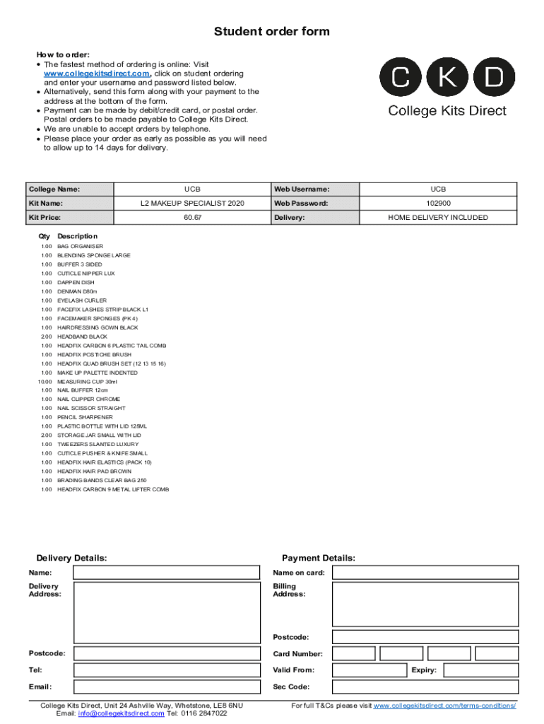 Fillable Online Student Kit Ordering Instructions - College Kits Direct Fax Email Print - pdfFiller