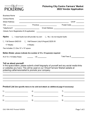 Fillable Online 2022 Farmers' Market Vendor Application Form Fax Email ...
