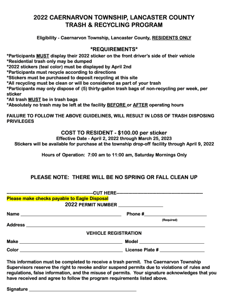 Fillable Online TRASH RECYCLING FORM.docx - Caernarvon Township Fax ...