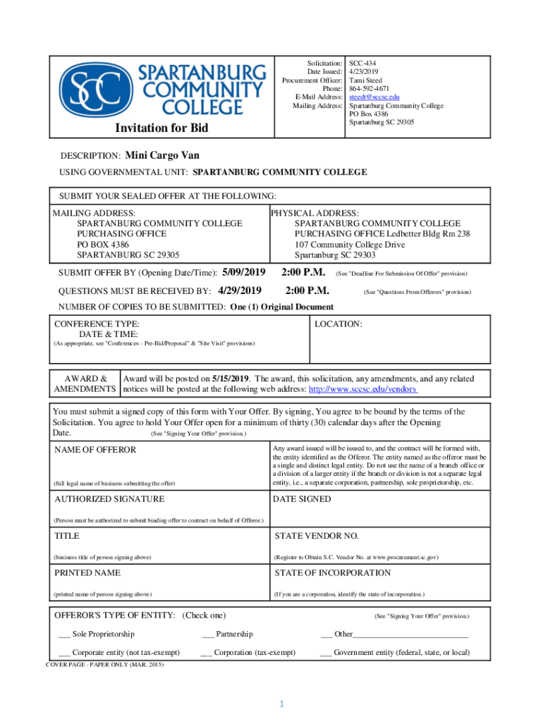 Fillable Online Invitation For Bid - Spartanburg Community College Fax ...