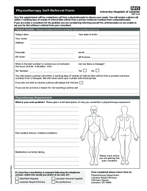 Fillable Online Physiotherapy Self-Referral Form - Leicester's ...