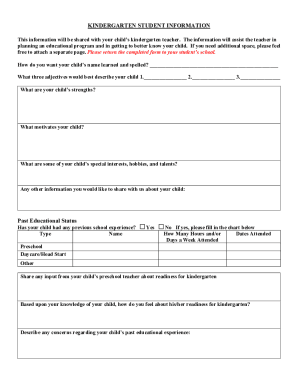 Fillable Online 22-23 Kindergarten Student Information Form Fax Email ...