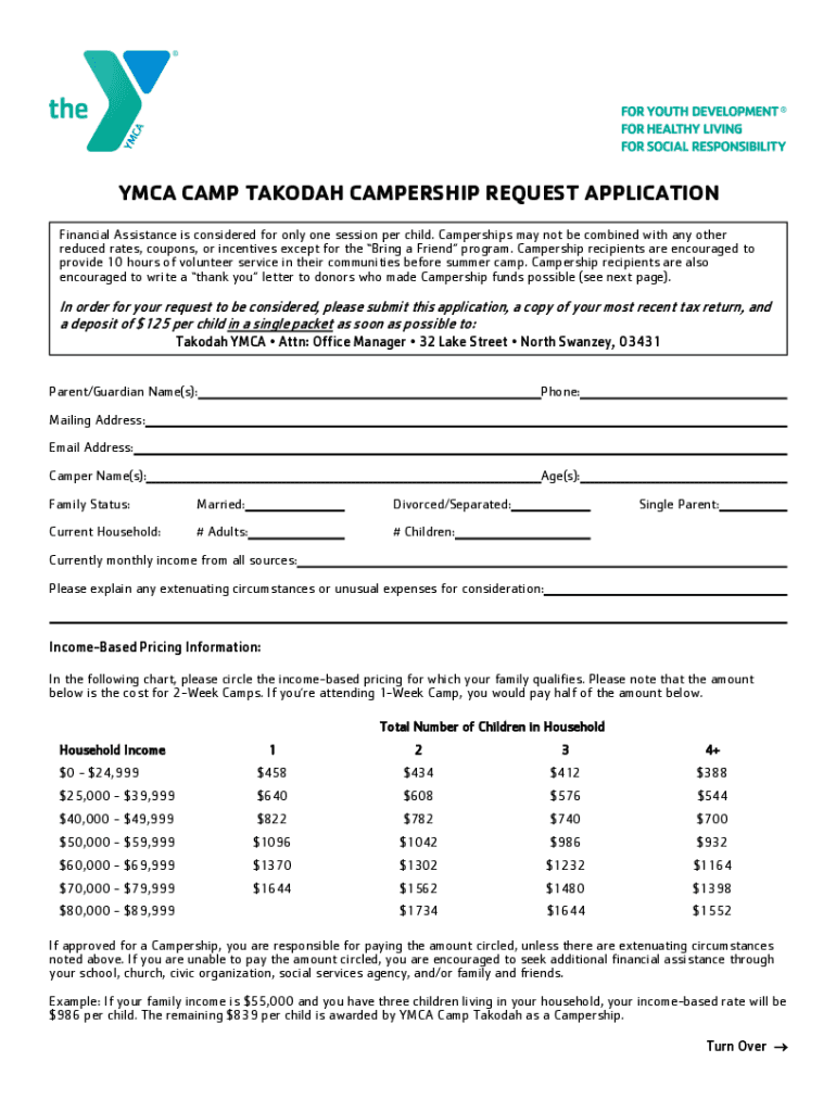 Fillable Online Campership-Request-Form-2018 - Takodah YMCA - Camp ...
