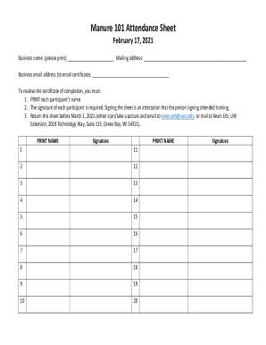 Fillable Online Manure 101 Attendance Sheet.docx Fax Email Print ...