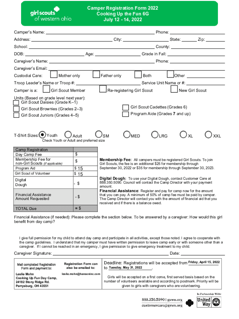 Fillable Online Girl Scout Day Camp Cooking Up Fun and Baking in the ...