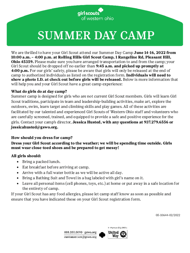 Fillable Online Summer Resident Camps - Girl Scouts of Central Maryland ...