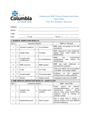 Fillable Online Stormwater BMP Owner Inspection Form Sand Filter City ...