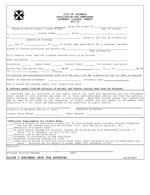 Fillable Online ALCOHOL LICENSE APPLICATION FOR SPECIAL ONE DAY ... Fax ...