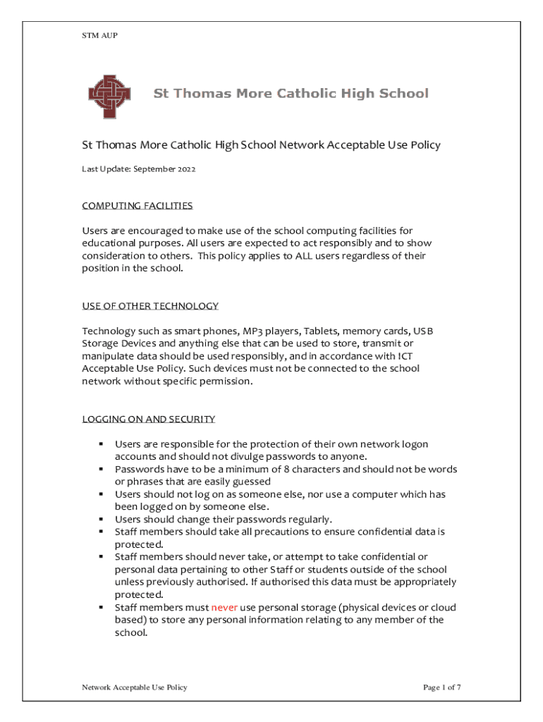 Fillable Online ICT and Telephone Acceptable Use Policy for School ...