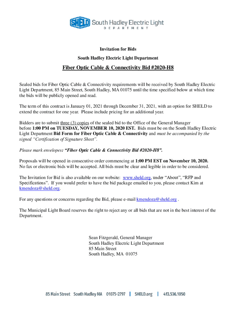 Fillable Online SHELD Annual Contract for Fiber Optic Services Fax ...