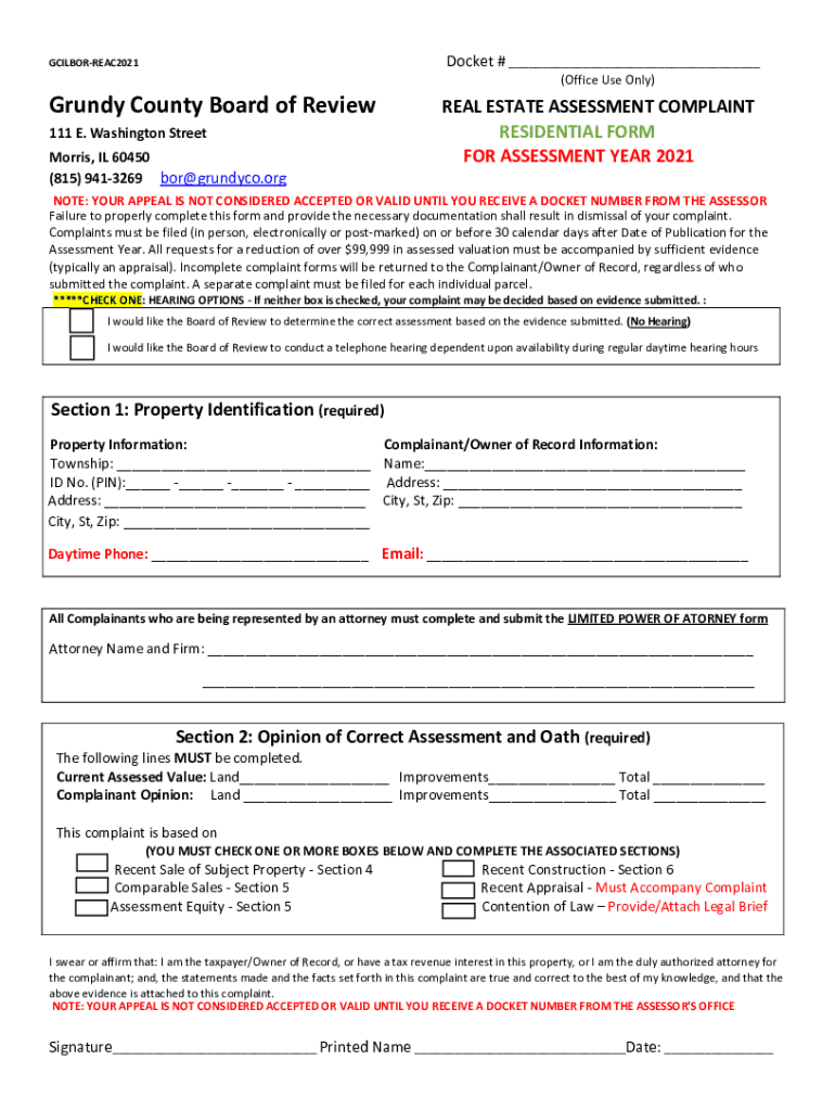 Fillable Online REAL ESTATE ASSESSMENT COMPLAINT Fax Email Print ...