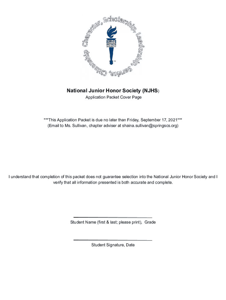 Fillable Online National Junior Honor Society application form 21-22 ...