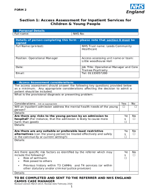 Referral for Access to Tier 4 CAMHS Doc Template | pdfFiller