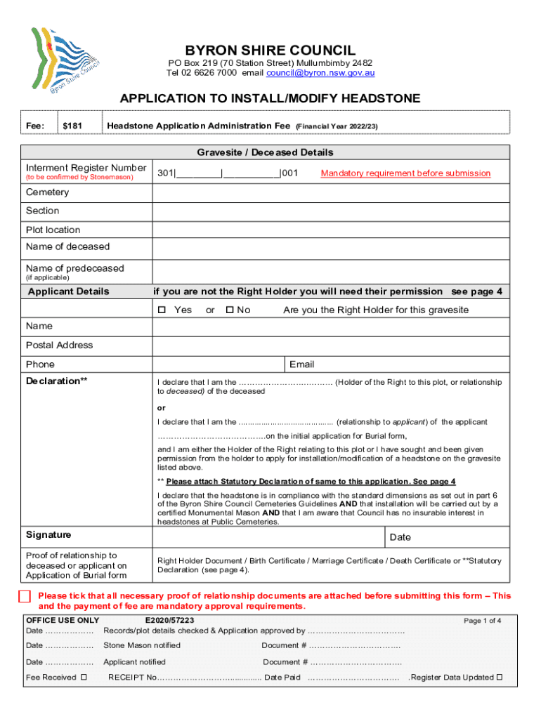 Fillable Online Get the free ***Office Use Only*** BYRON SHIRE COUNCIL ... Fax Email Print ...