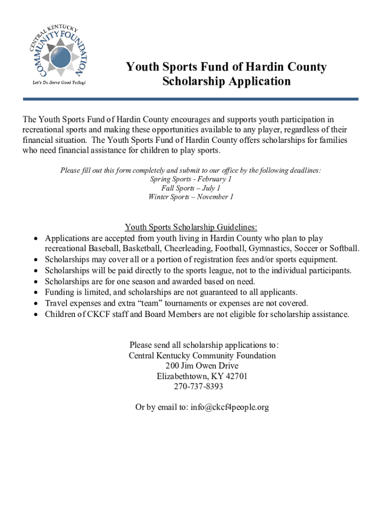 Fillable Online Fillable Online Youth Sports Fund of Hardin County Scholarship ... Fax Email ...