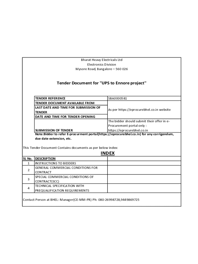 Fillable Online Tender Document for "UPS to Ennore project" Fax Email Print - pdfFiller