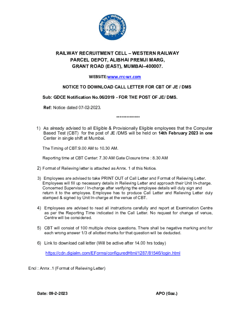 Fillable Online RAILWAY RECRUITMENT CELL - RRC/WR Fax Email Print ...