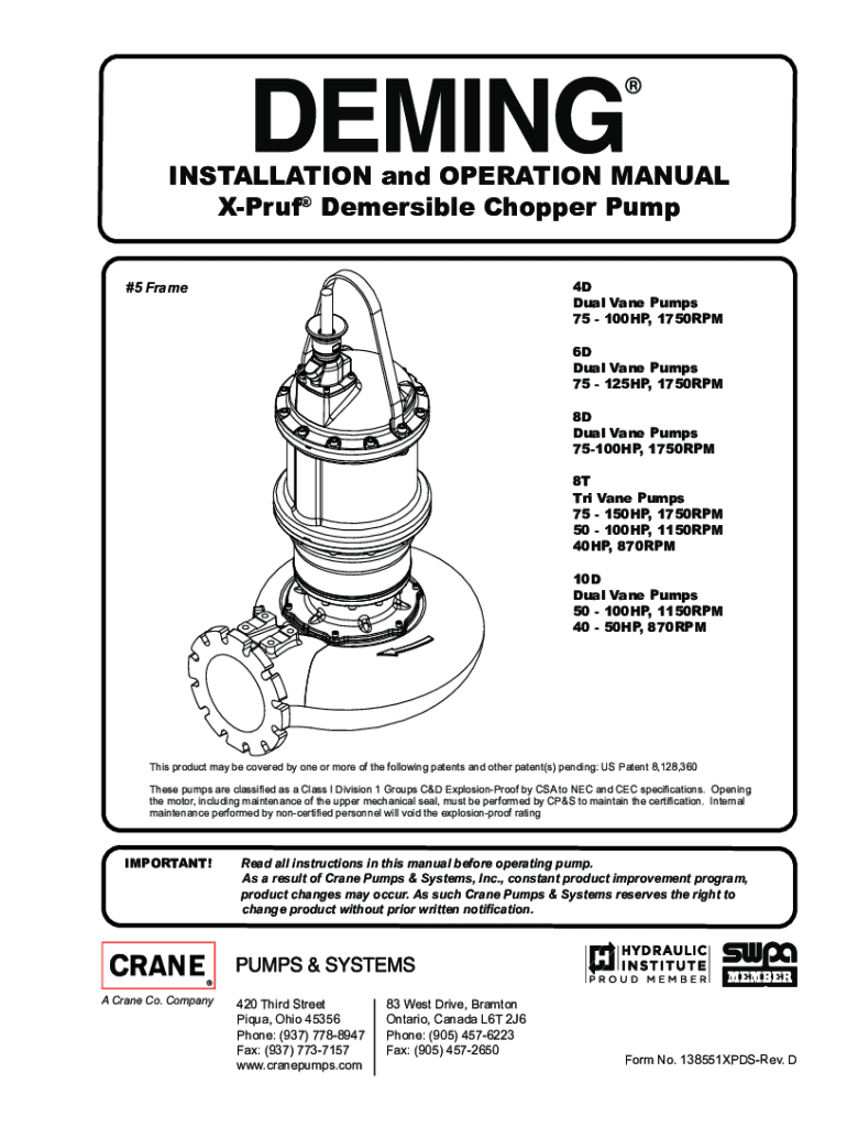 Fillable Online CRANE DEMING 7365 SERIES INSTALLATION AND OPERATION ...