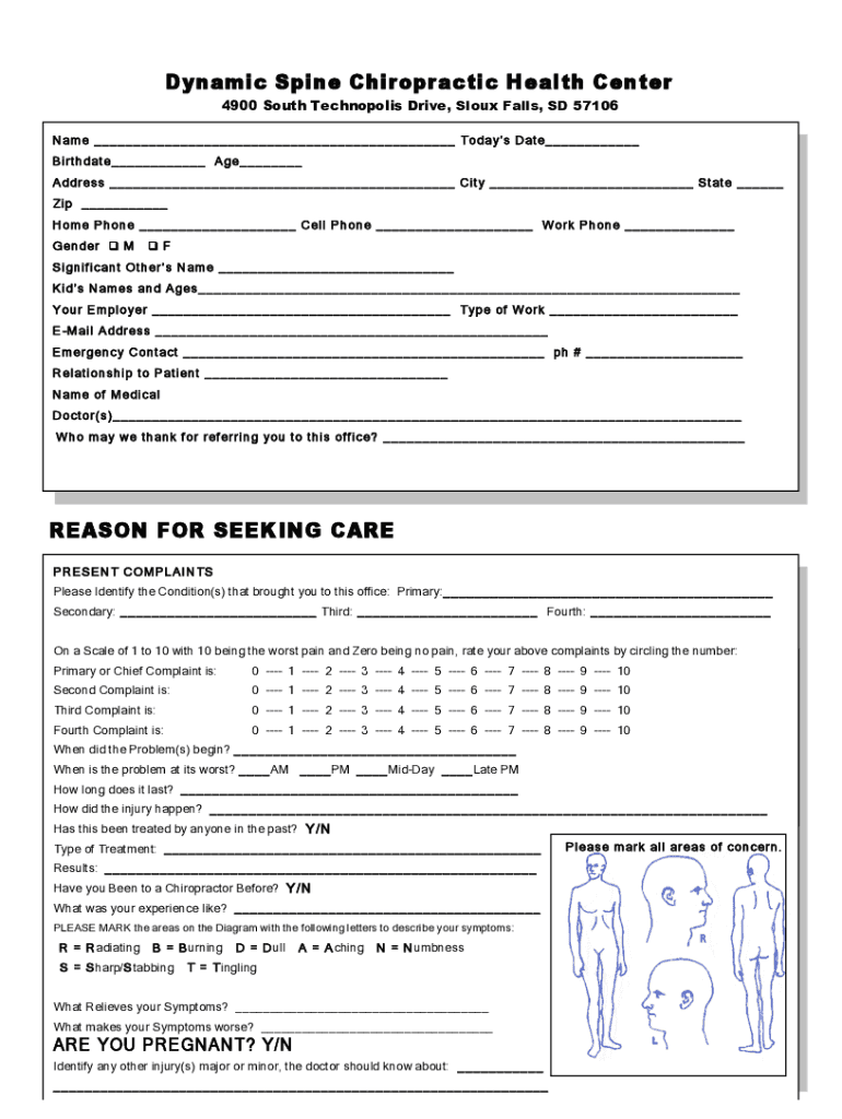 Fillable Online Dynamic Spine Chiropractic Health Center Pc in Sioux Falls Fax Email Print ...