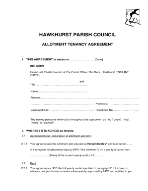 Fillable Online Allotment Tenancy Agreement - Hawkhurst Parish Council ...