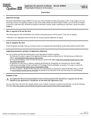 Fillable Online Application for Selection Certificate - SKILLED WORKER ...