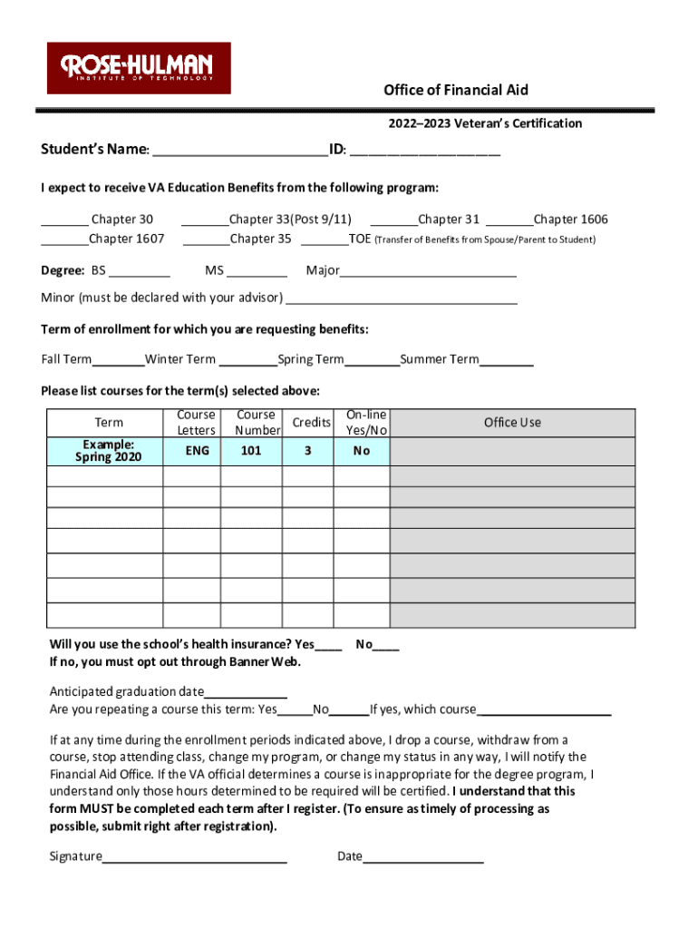 Fillable Online Veteran's Educational Benefits Enrollment Certification Form Fax Email Print ...
