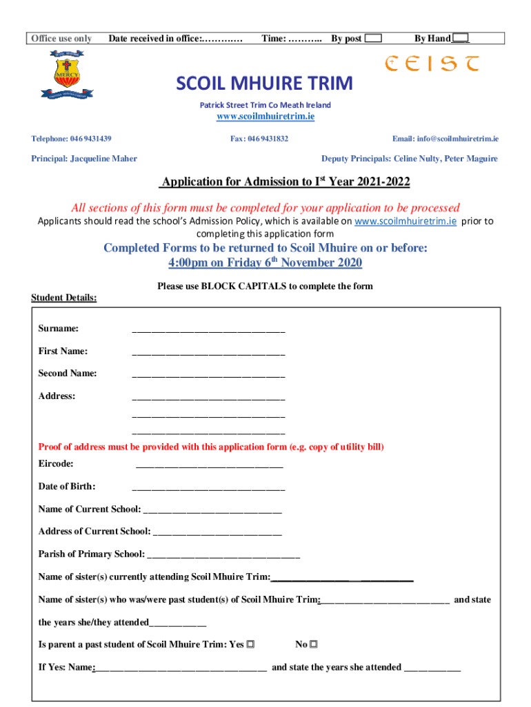 Fillable Online First Year Enrolment Form 2008-2009 Fax Email Print ...
