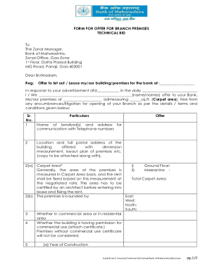 Fillable Online pg-1/3 FORM FOR OFFER FOR BRANCH PREMISES TECHNICAL ...