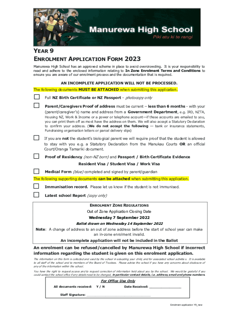 Fillable Online YEAR 9 ENROLMENT APPLICATION FORM 2023 Fax Email Print - pdfFiller