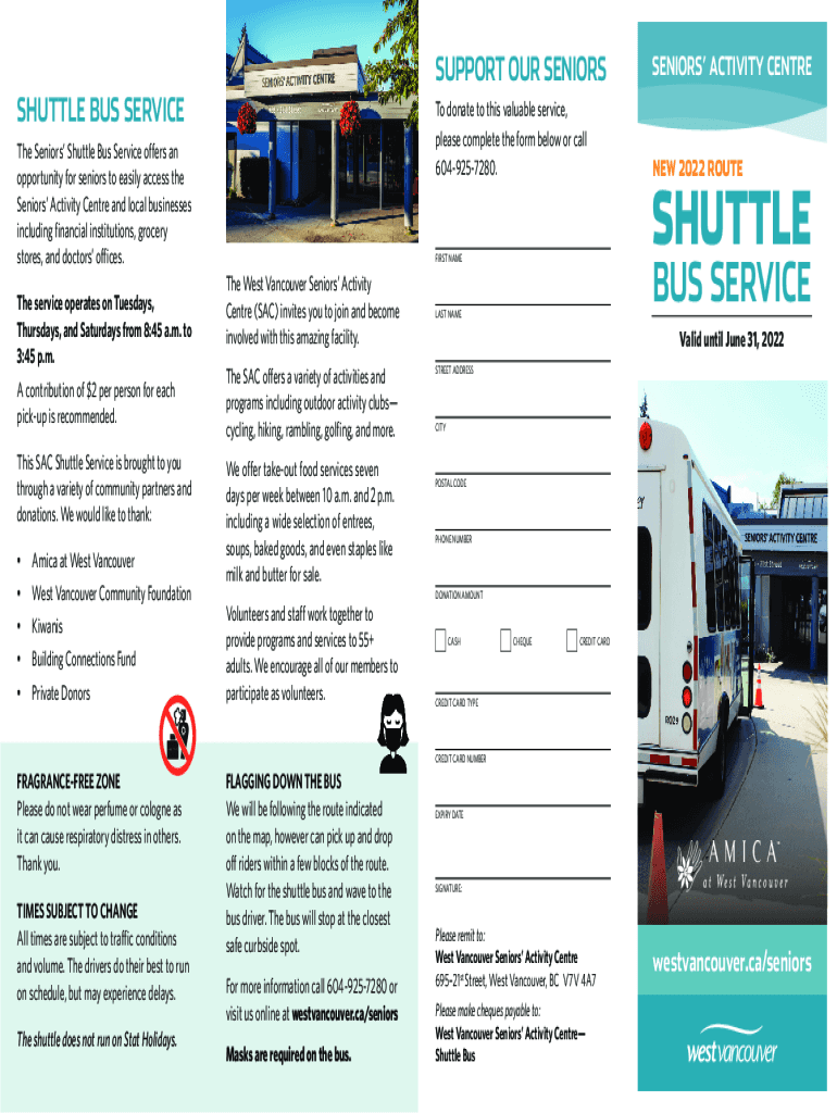 Fillable Online The Seniors Shuttle Bus Service offers an Fax Email ...
