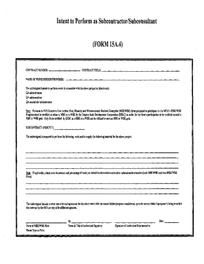 Fillable Online Intent to Perform as SubcontractorlSubconsultant (FORM ...