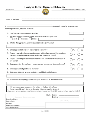 Fillable Online Handgun Permit Character Reference - Delaware County ...