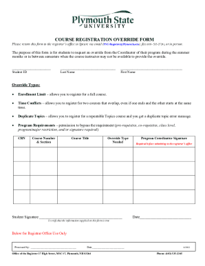 Fillable Online COURSE REGISTRATION OVERRIDE FORM Fax Email Print ...