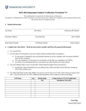 Fillable Online 2023-2024 Dependent Student Verification Worksheet V5 Fax Email Print - pdfFiller