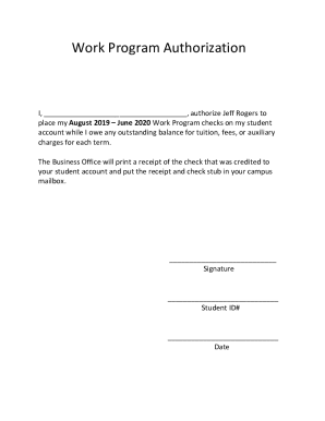 Fillable Online Work Program Authorization 19-20 School Year Fax Email ...