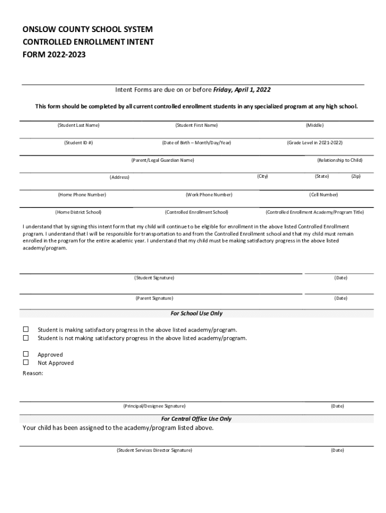 Fillable Online 22 23 CE Intent Form.pdf - Onslow County Schools Fax ...