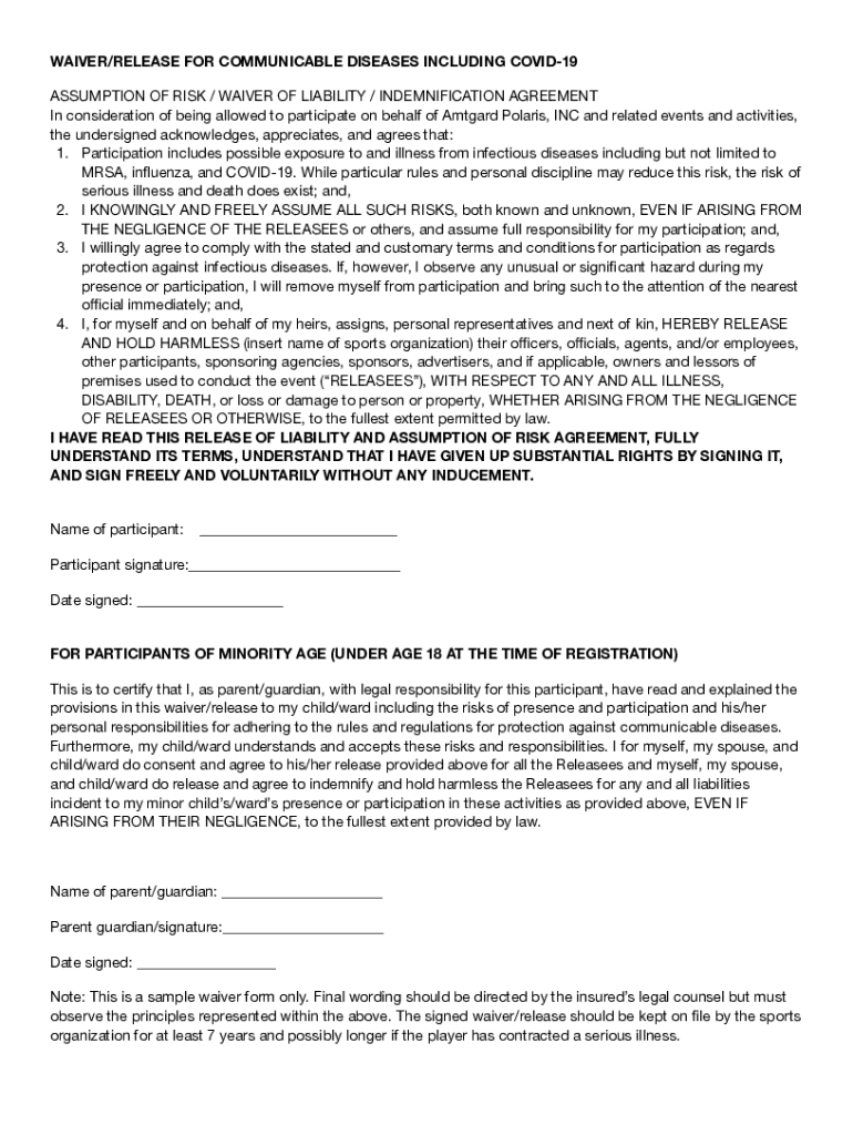 Fillable Online general release and waiver and assumption of risk. please ... Fax Email Print ...