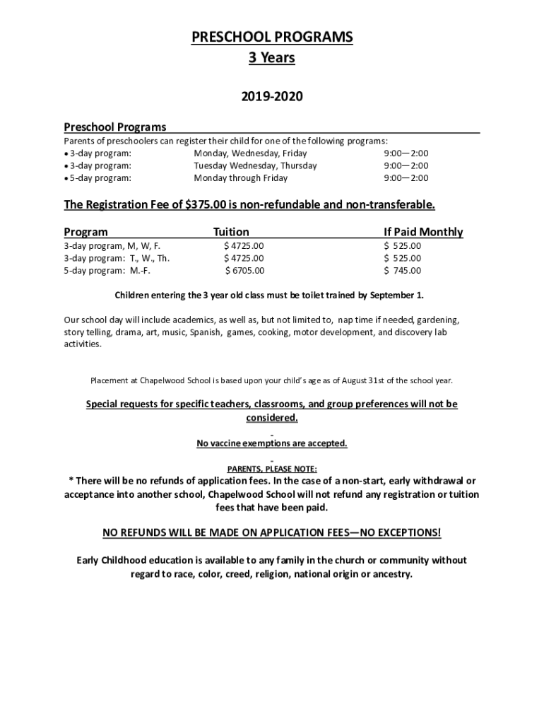 Fillable Online PRESCHOOL PROGRAMS 3 Years Fax Email Print - pdfFiller