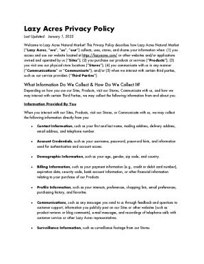 Fillable Online Privacy Request Form - Lazy Acres Natural Market Fax ...