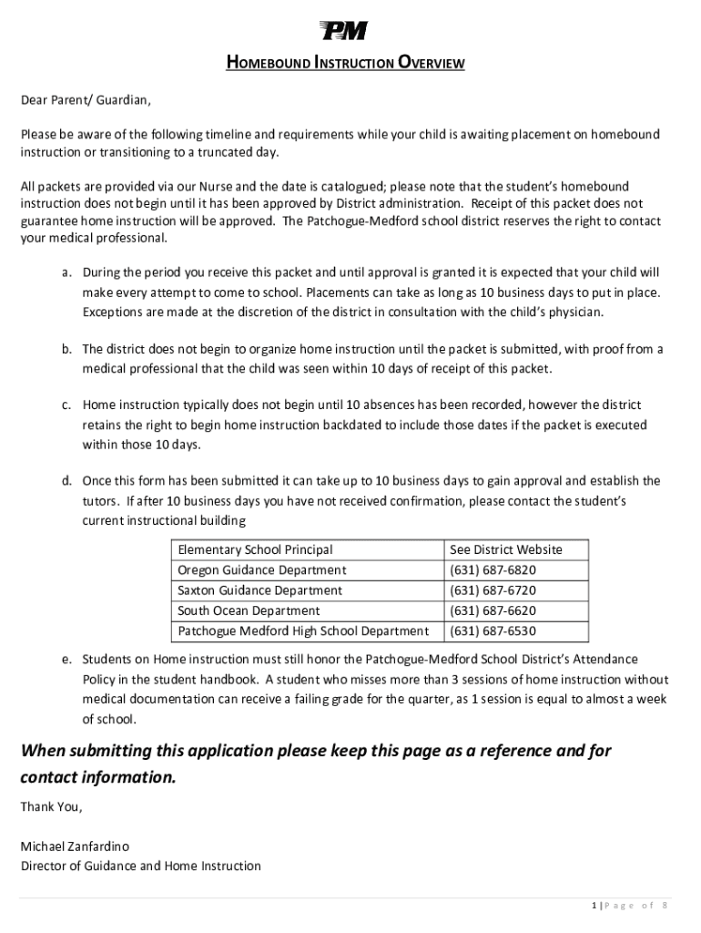 Fillable Online Guidelines for Providing Homebound Instruction to ...