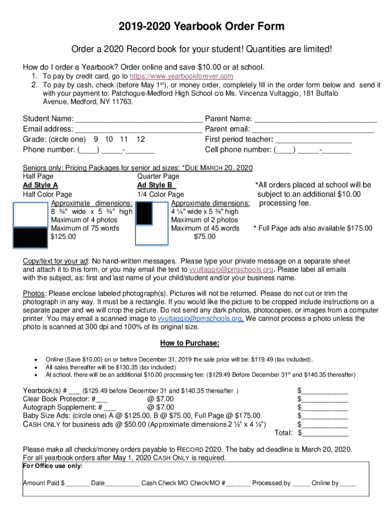 Fillable Online Senior Yearbook and Baby Ad Order Form Fax Email Print - pdfFiller